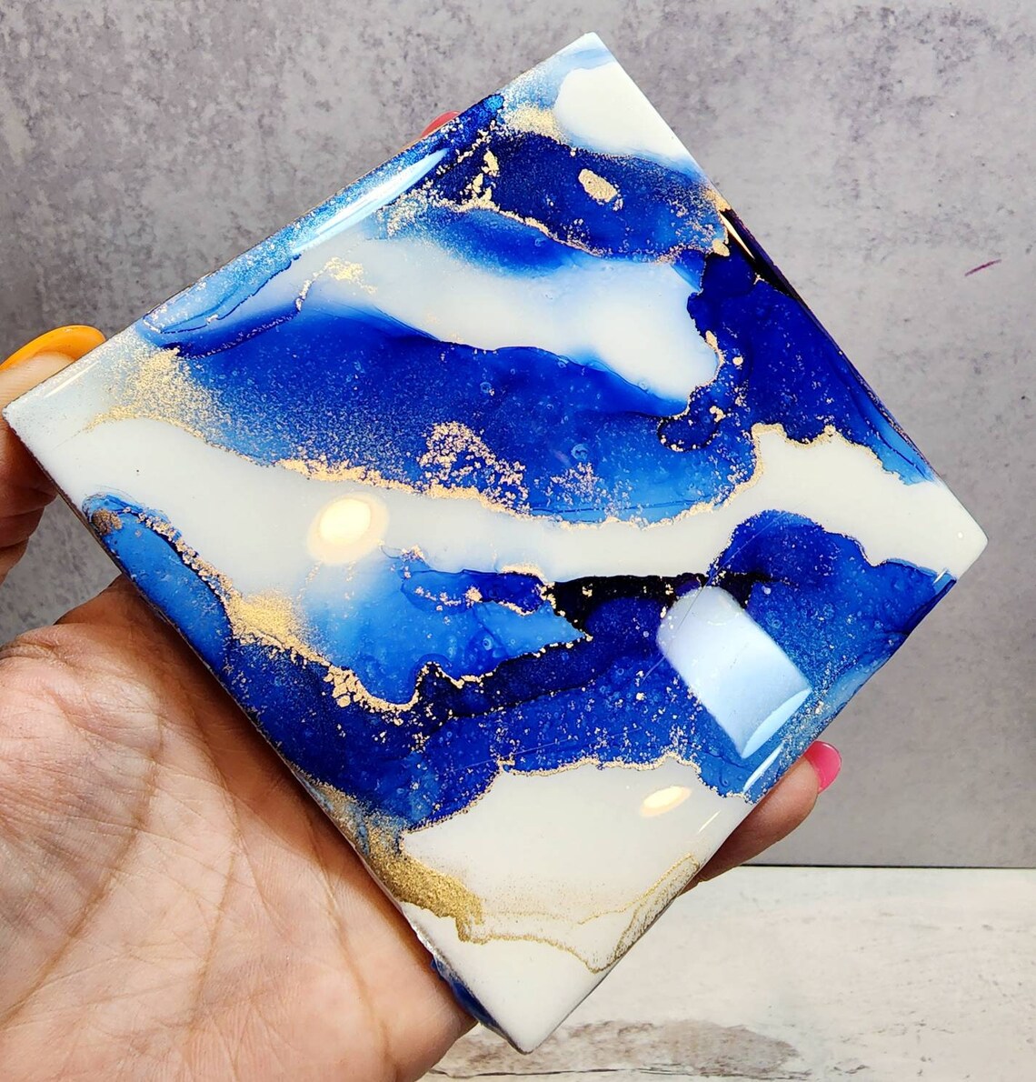 Blue Ceramic Coasters, Modern Abstract Alcohol Ink Coasters, Coaster ...