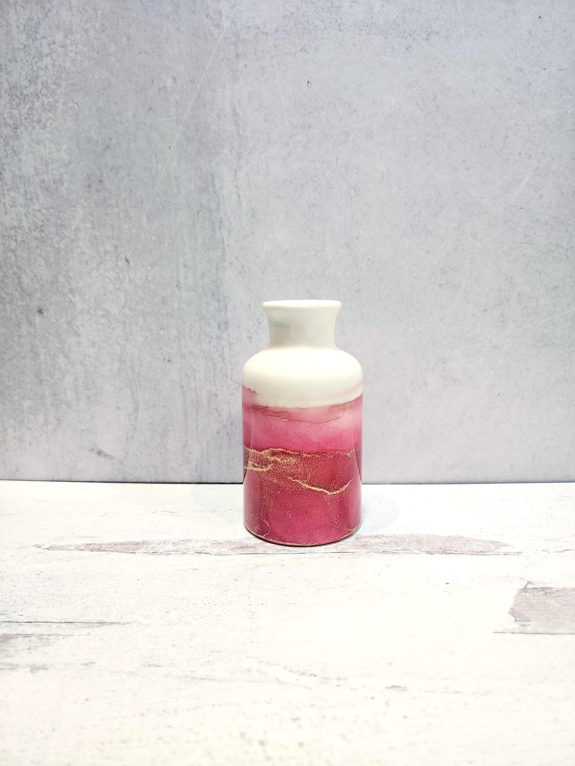 Red Bud Vase, Red Farmhouse Ceramic Vase, Alcohol Ink Handpainted Vase ...