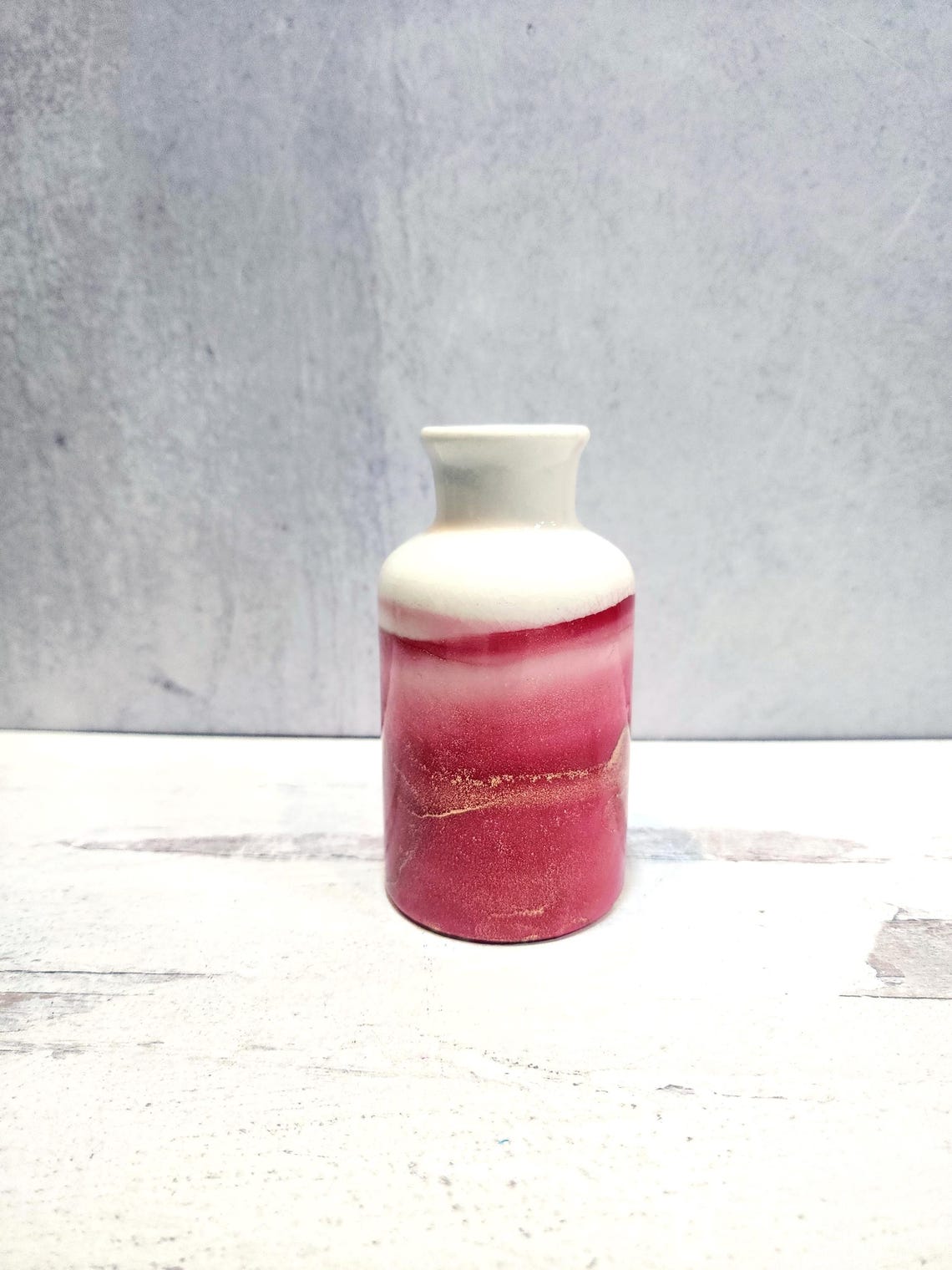 Red Bud Vase, Red Farmhouse Ceramic Vase, Alcohol Ink Handpainted Vase ...