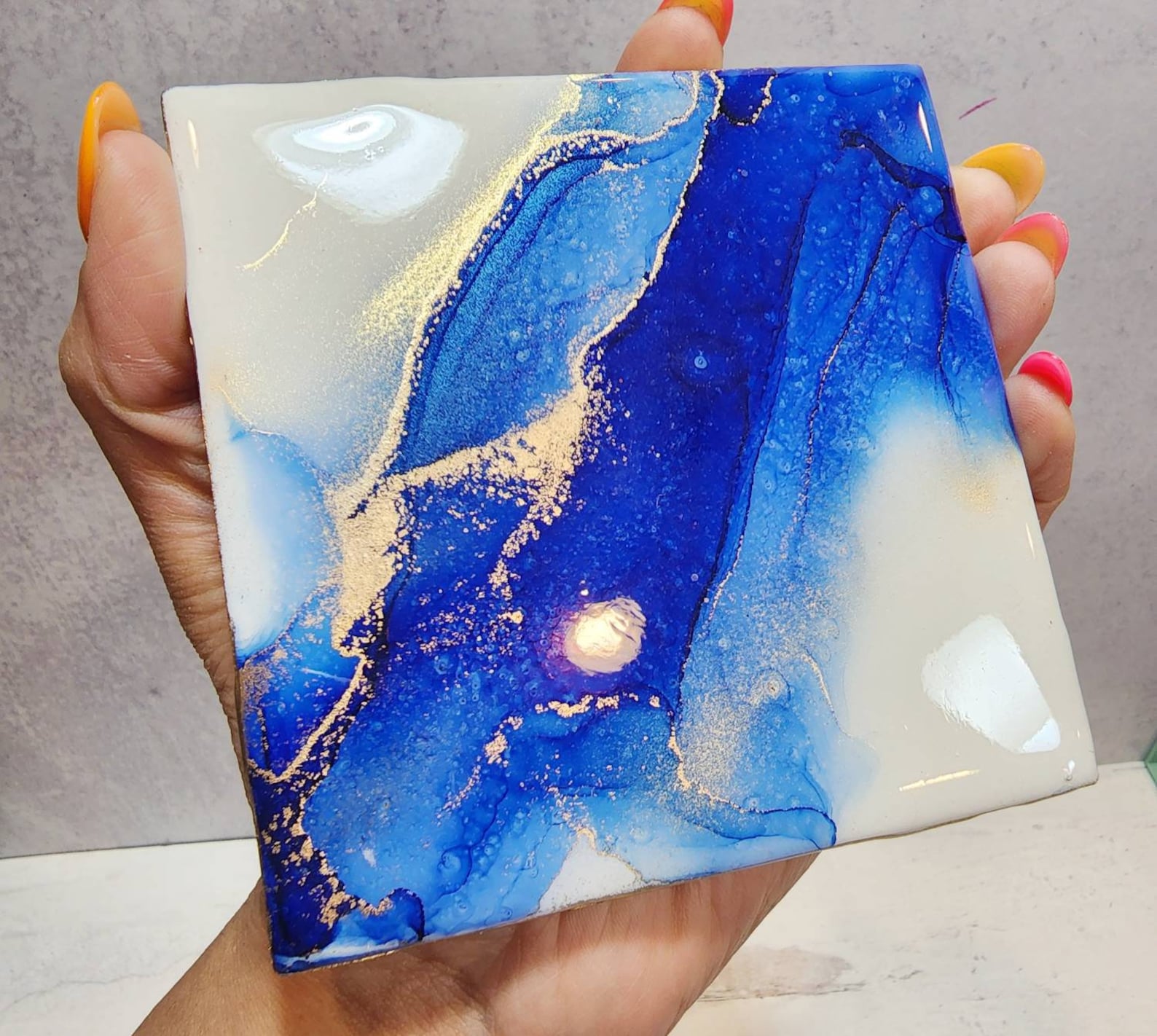 Blue Ceramic Coasters, Modern Abstract Alcohol Ink Coasters, Coaster ...
