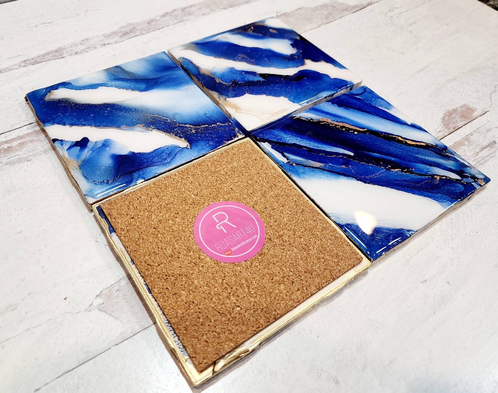 Blue Ceramic Coasters, Modern Abstract Alcohol Ink Coasters, Coaster ...