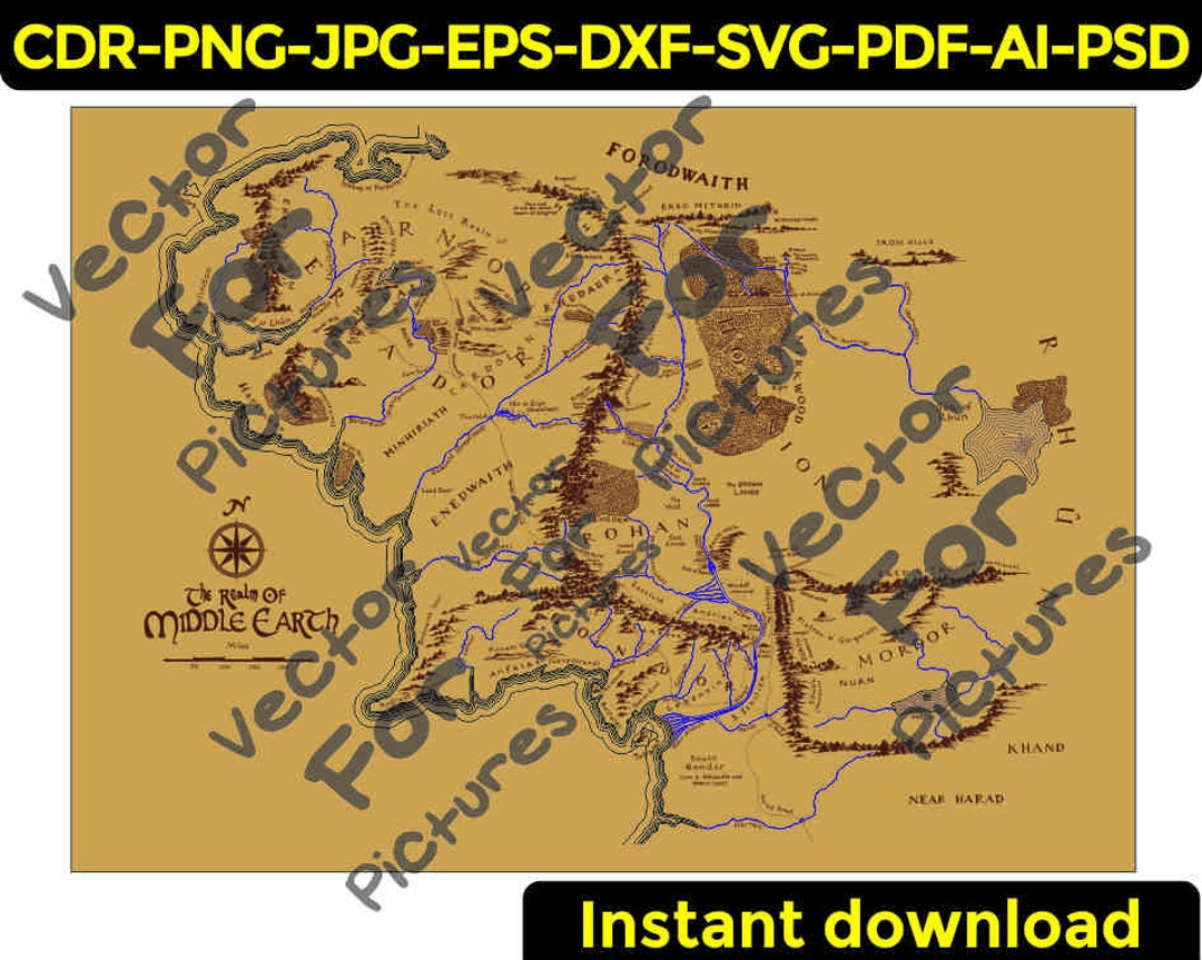 The Realm of Middle Earth Map Accurate Vector Cutting Files Lord of the ...