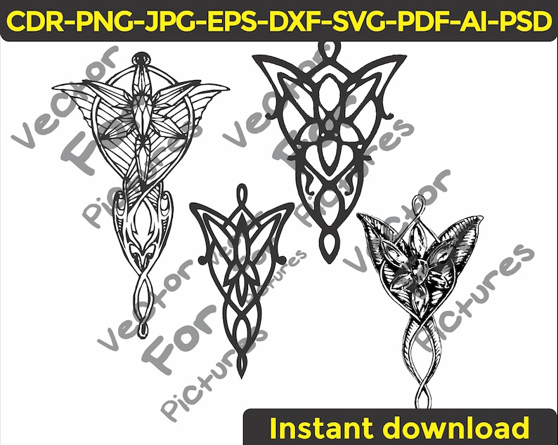 Lotr Cutting Files Lord of the Rings Arwen Evenstar Necklace Cdr Dxf ...