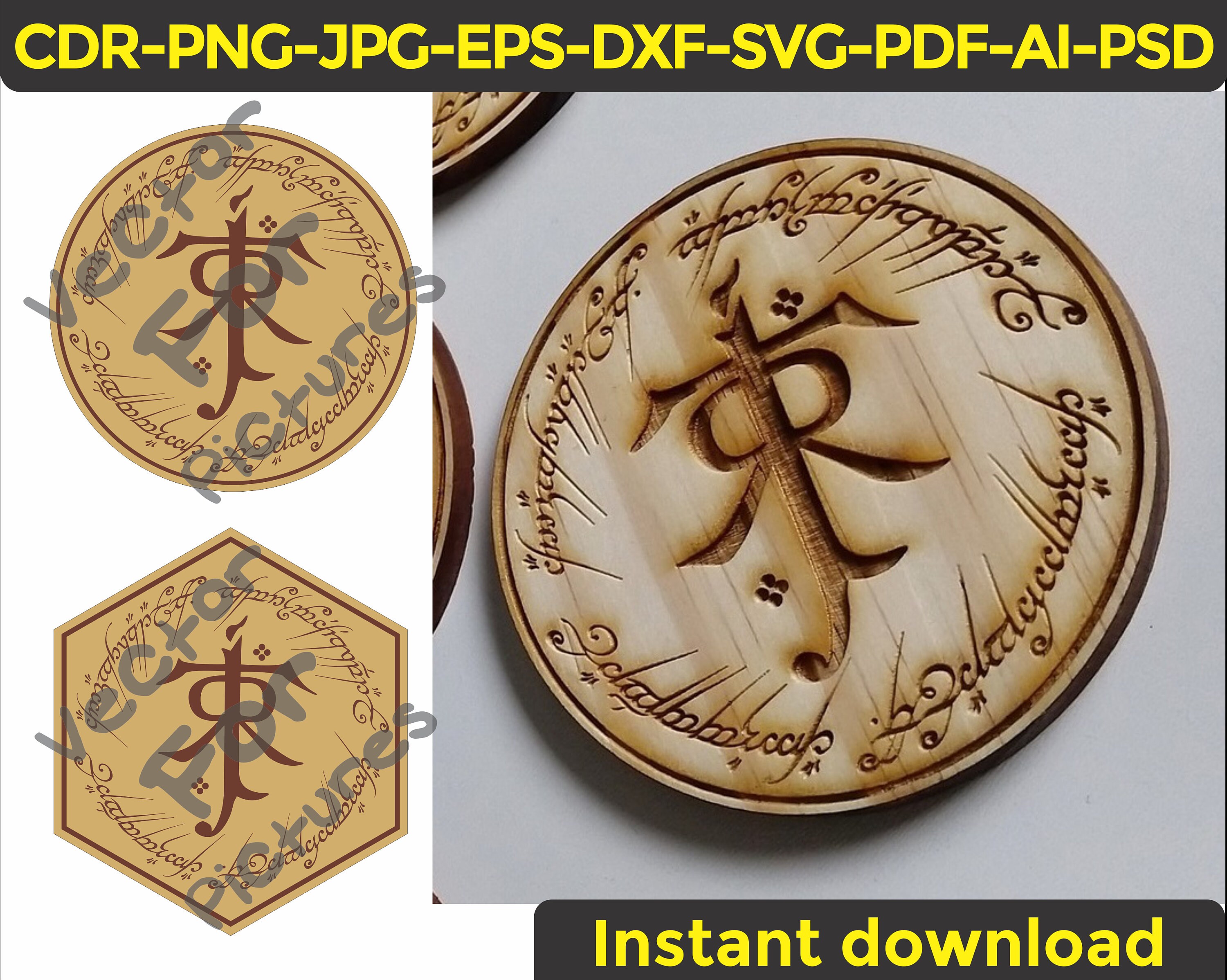 Lotr Lord of the Rings Tolkien Vector for COASTER Wood Cutting Files ...