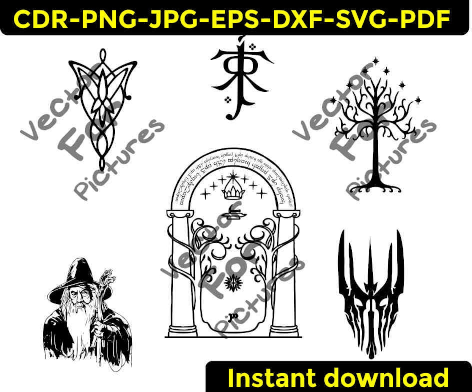Lotr Cutting Files Lord of the Rings Sauron Gondor Moria Vector Cdr Dxf ...