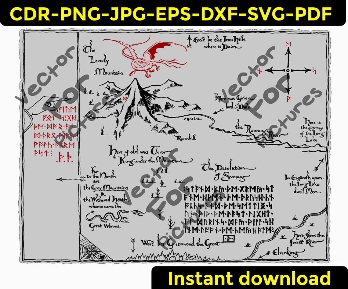 Thrór's Map Vector Cutting Files Lord of the Rings Lotr Cdr Svg Eps Dxf ...