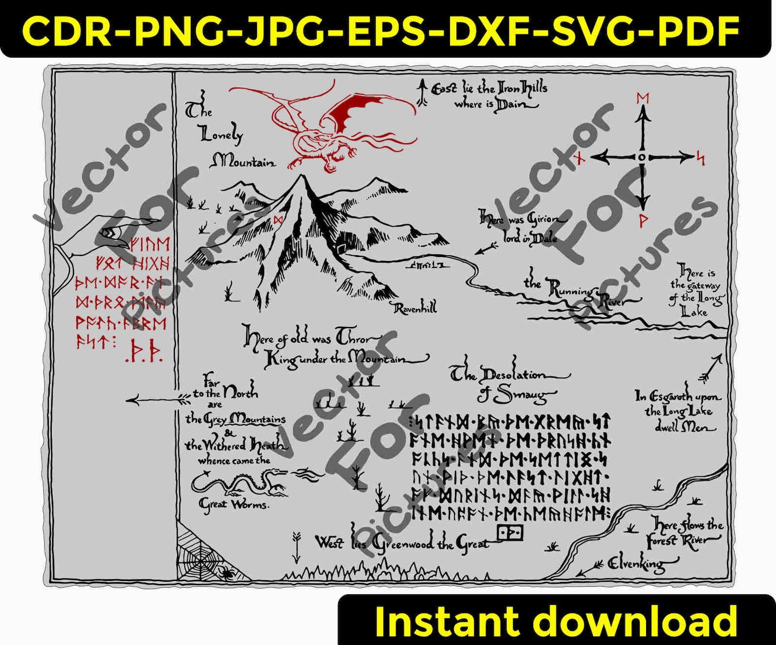 Thrór's Map Vector Cutting Files Lord of the Rings Lotr Cdr Svg Eps Dxf ...