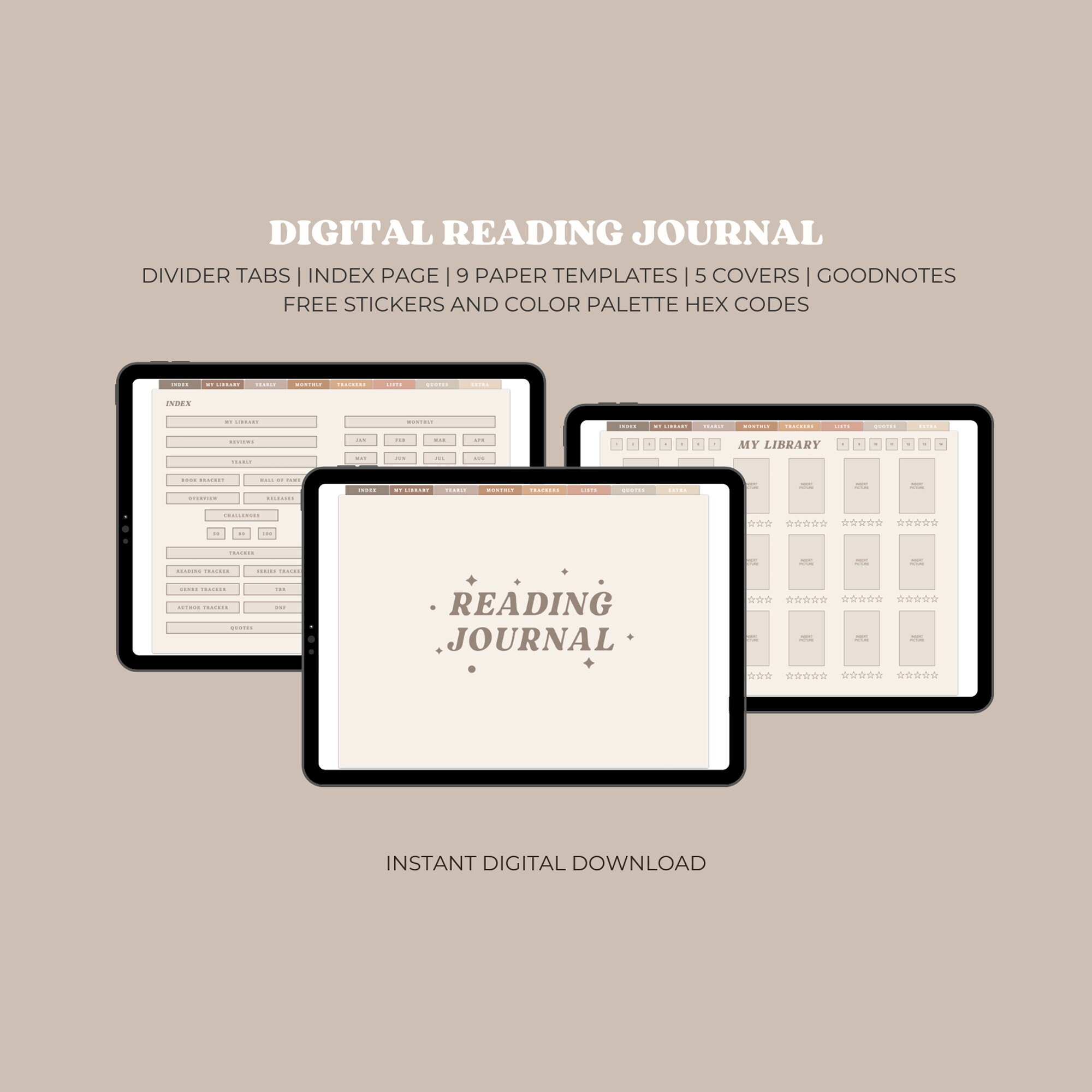 Goodnotes Digital Reading / Book Journal With Free Stickers Light ...