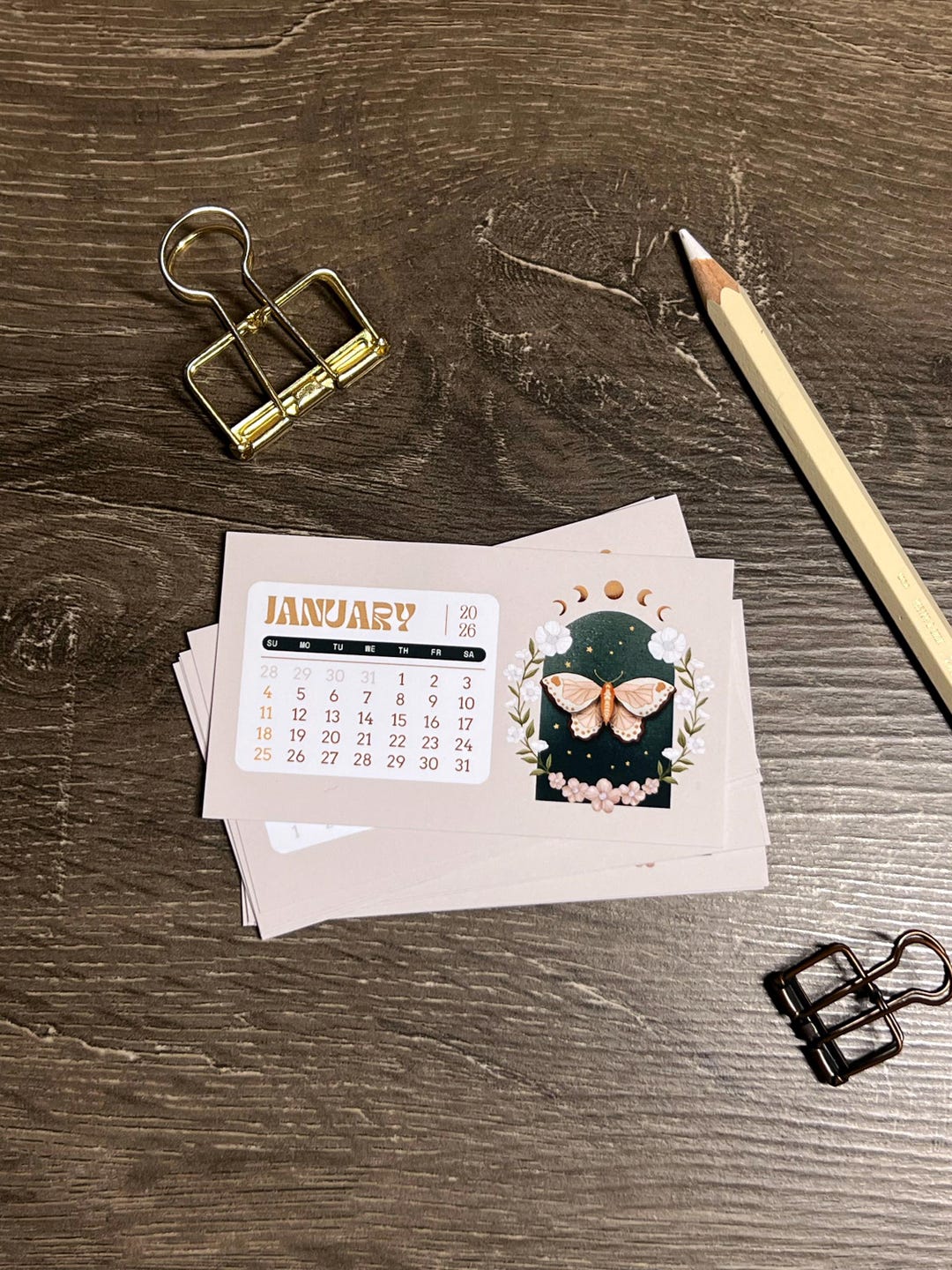 2026 Art Nouveau Moth Mini Calendar Cards | Pocket Monthly Planner ...