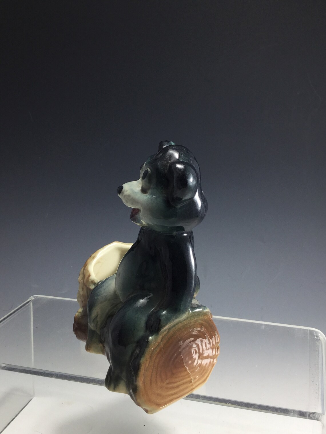 Vintage Bear on Log Planter - Etsy