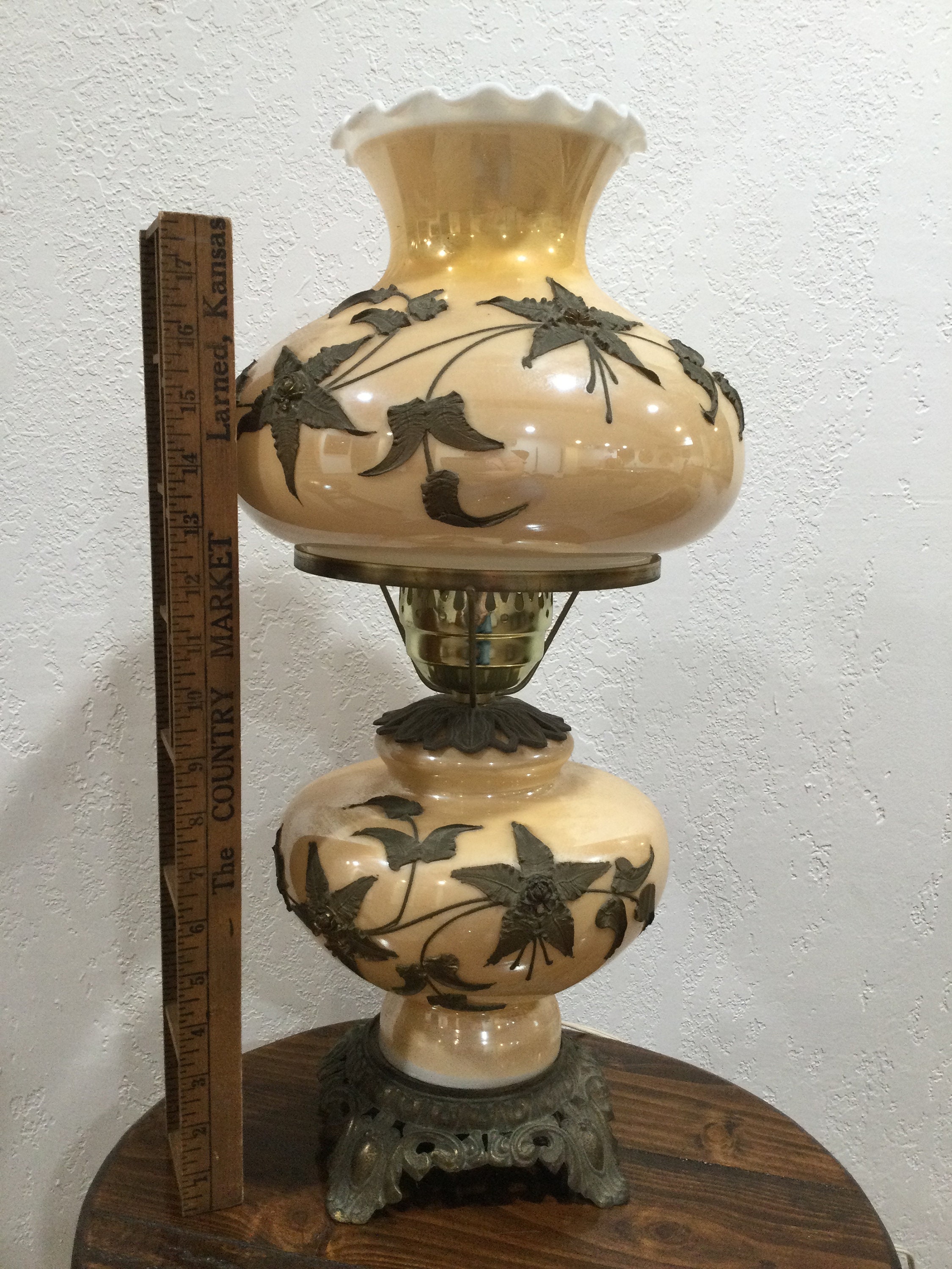 Vintage Hurricane Lamp With Applied Gold Pattern - Etsy