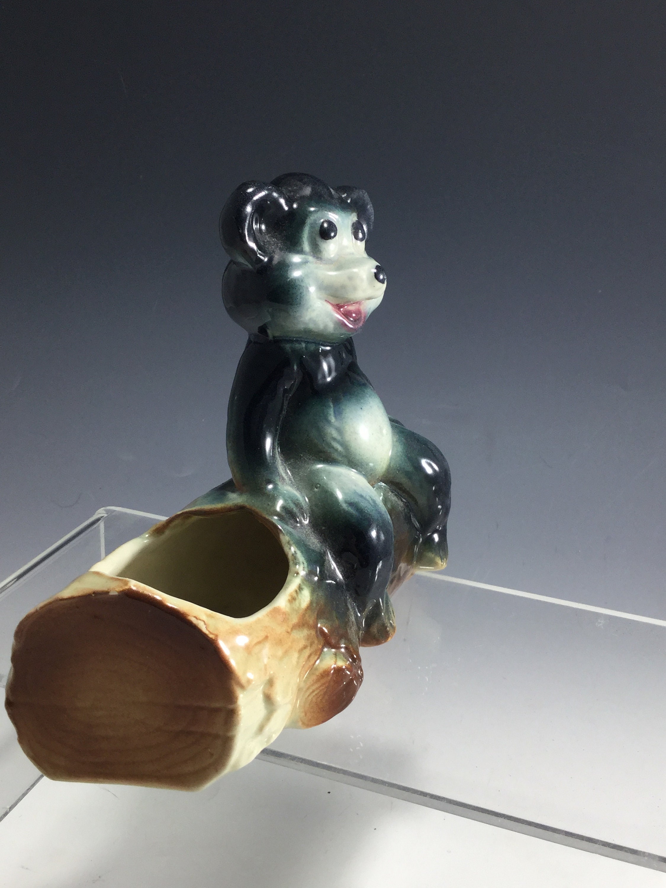 Vintage Bear on Log Planter - Etsy