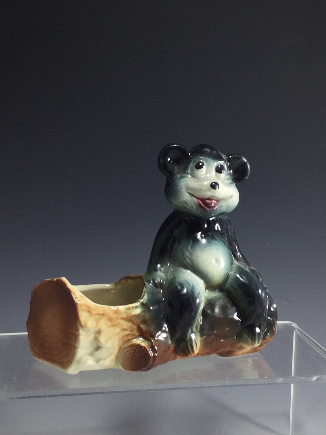 Vintage Bear on Log Planter - Etsy