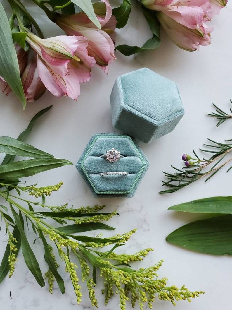 Velvet Ring Box Rich Green Hexagon Double Ring Box - Etsy