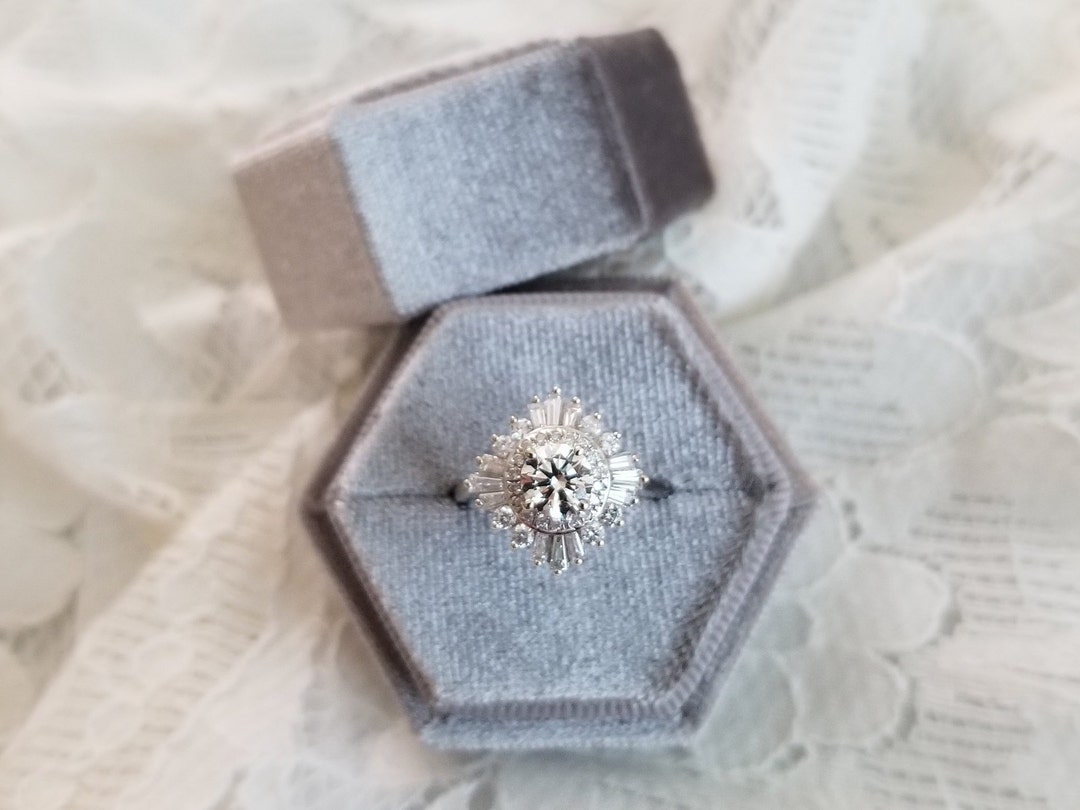 Velvet Ring Box, Royal Grey, Single Engagement Ring & Wedding Set ...