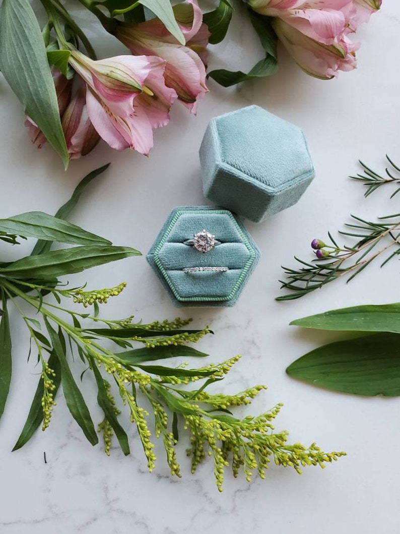Velvet Ring Box Double Slots Engagement Ring & Wedding Set | Etsy