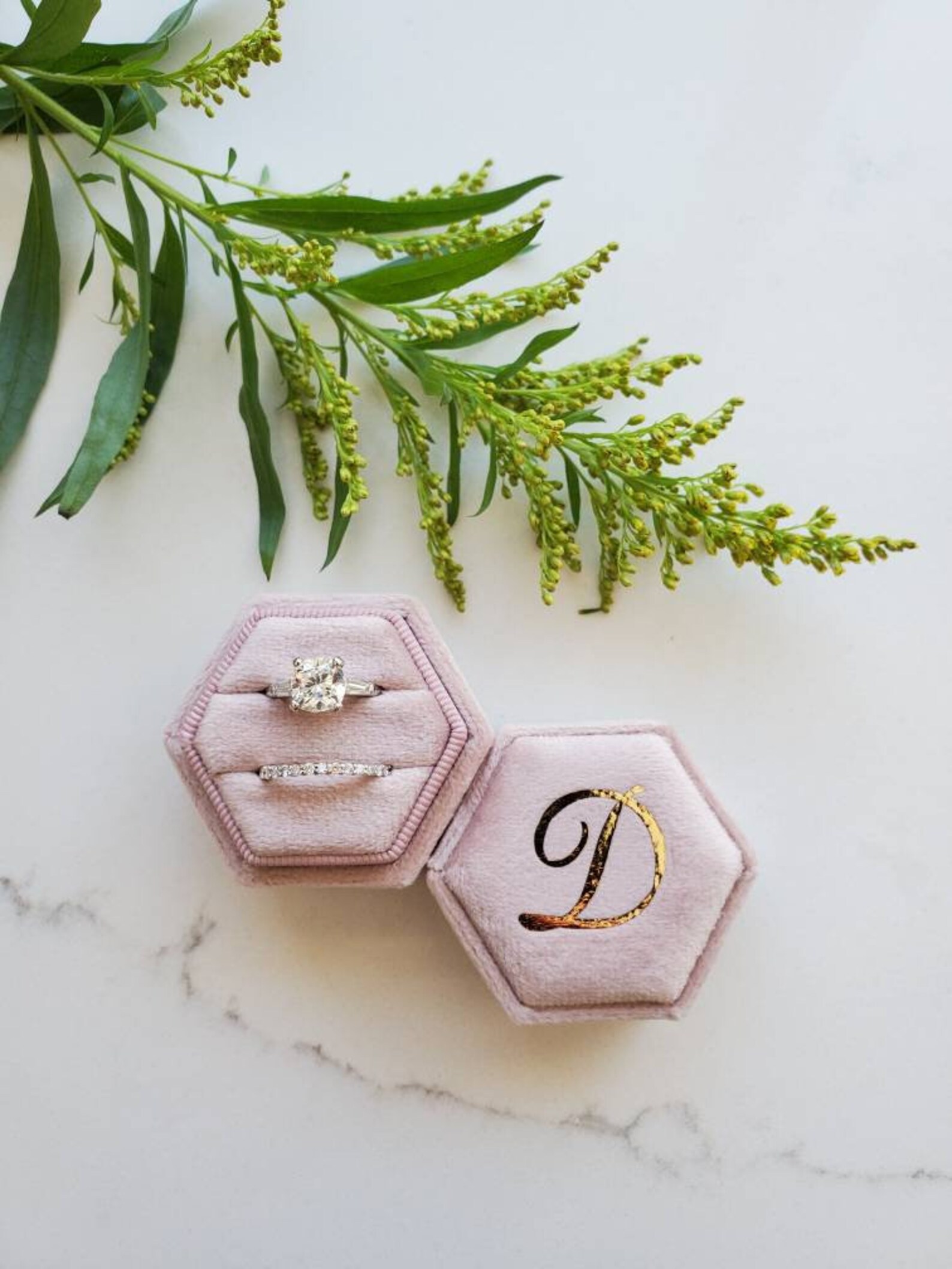 Velvet Ring Box Double Slots Engagement Ring & Wedding Set | Etsy