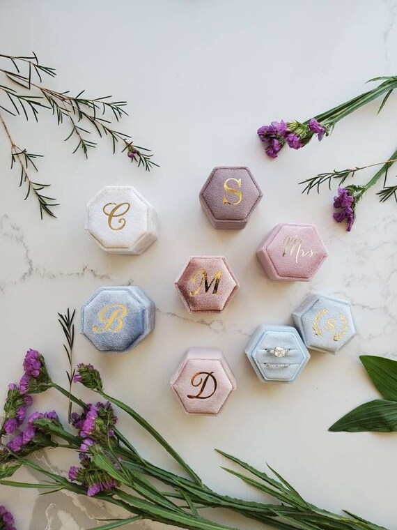 Velvet Ring Box Double Slots Engagement Ring & Wedding Set | Etsy