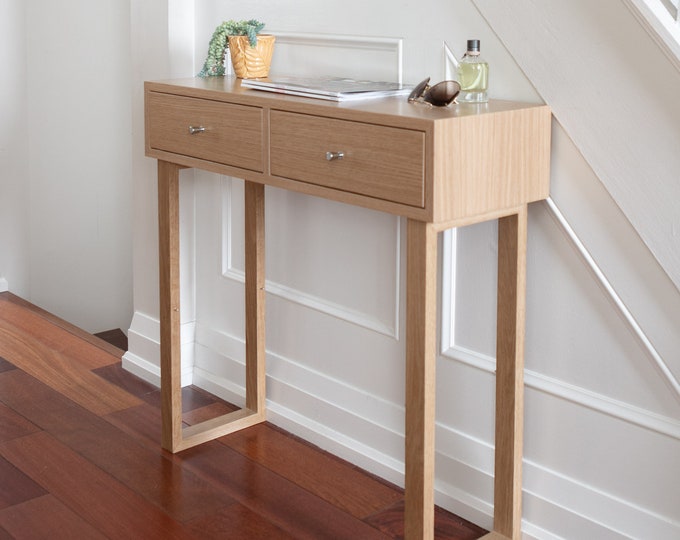 White Oak Narrow Entryway Console Table With Drawers - Etsy