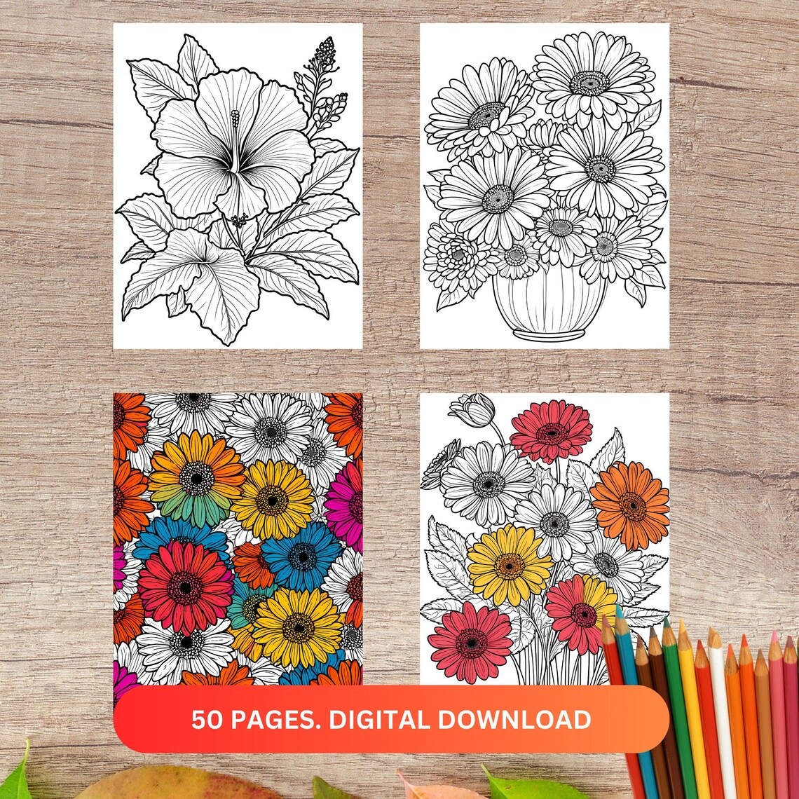 50 Flower Coloring Pages | Printable Adult Flower Coloring Pages ...