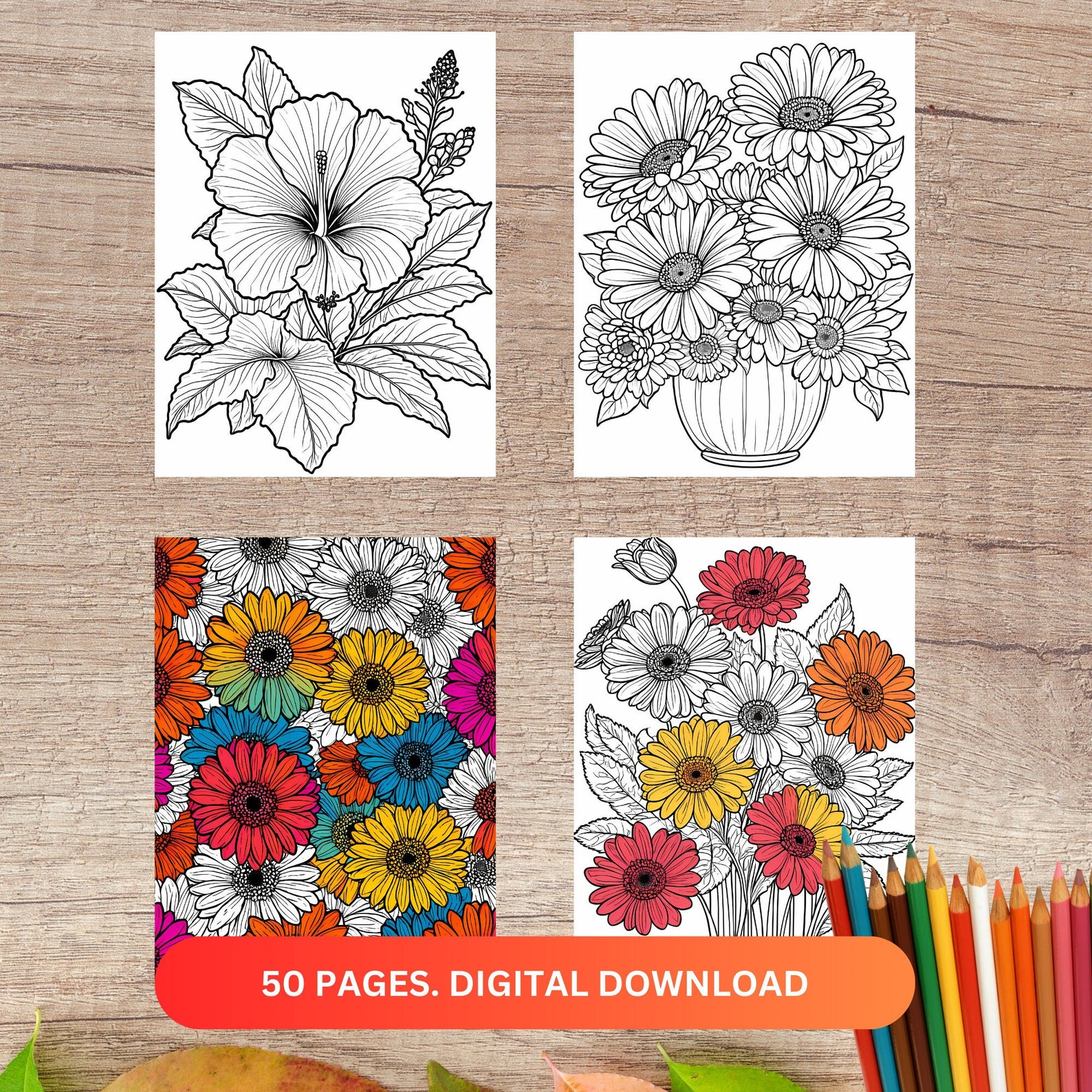 50 Flower Coloring Pages | Printable Adult Flower Coloring Pages ...