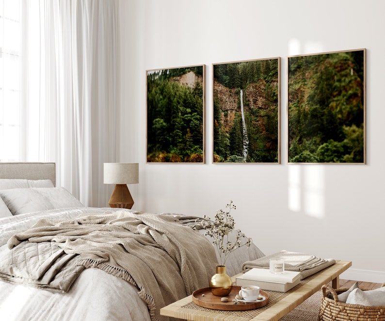 Fall Oregon Mountain Waterfall Photo Print Split Set of 3, Nature ...