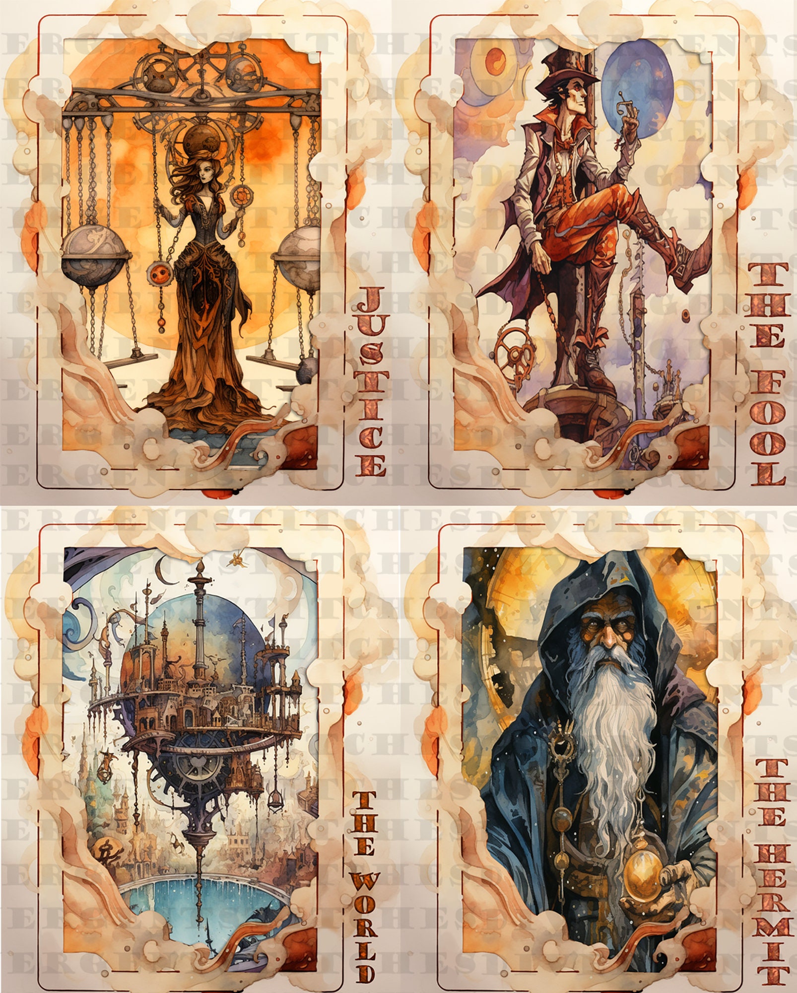 Seamless Pattern - Steampunk Tarot Cards - Limited Commercial Use - Etsy
