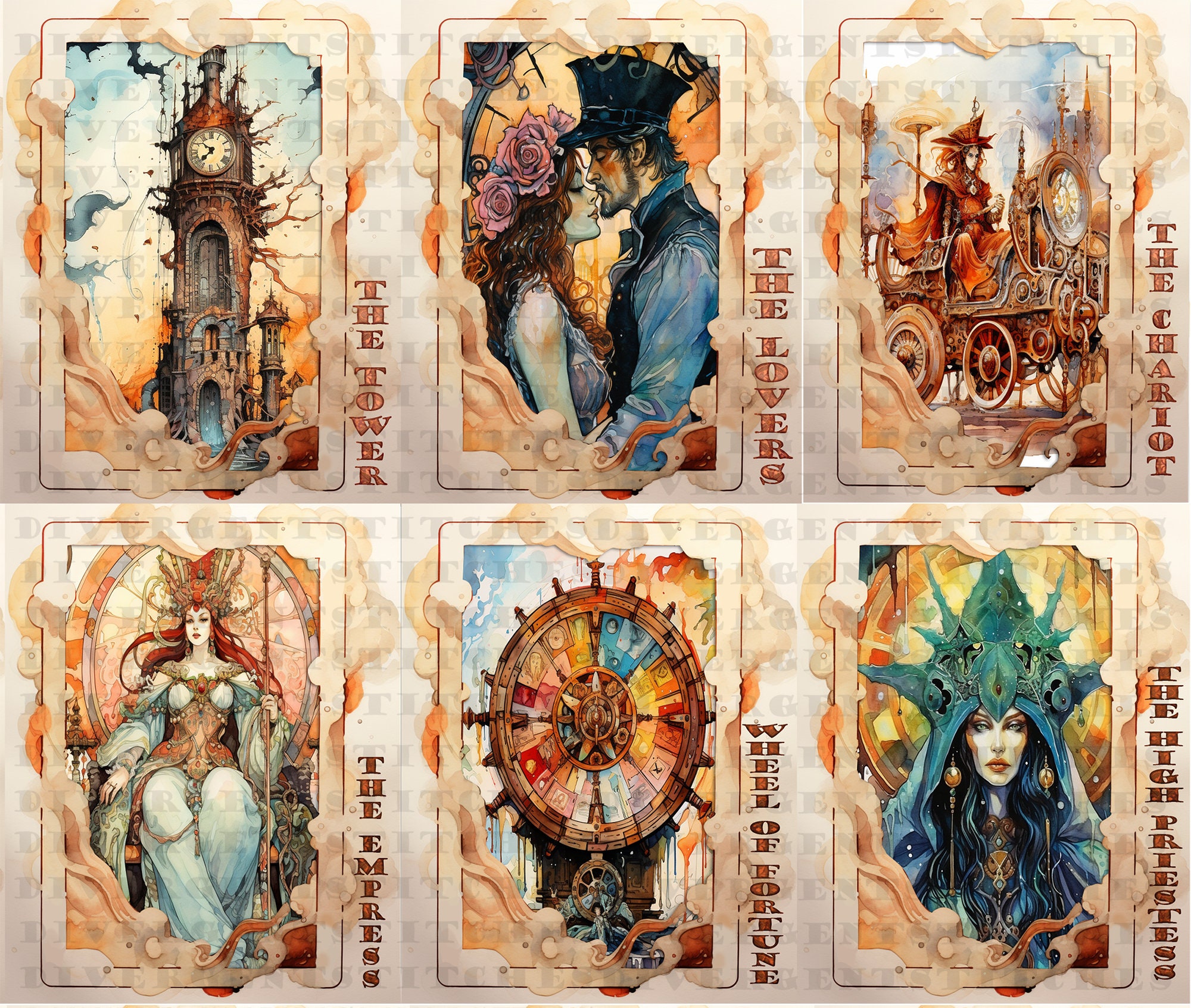 Seamless Pattern - Steampunk Tarot Cards - Limited Commercial Use - Etsy