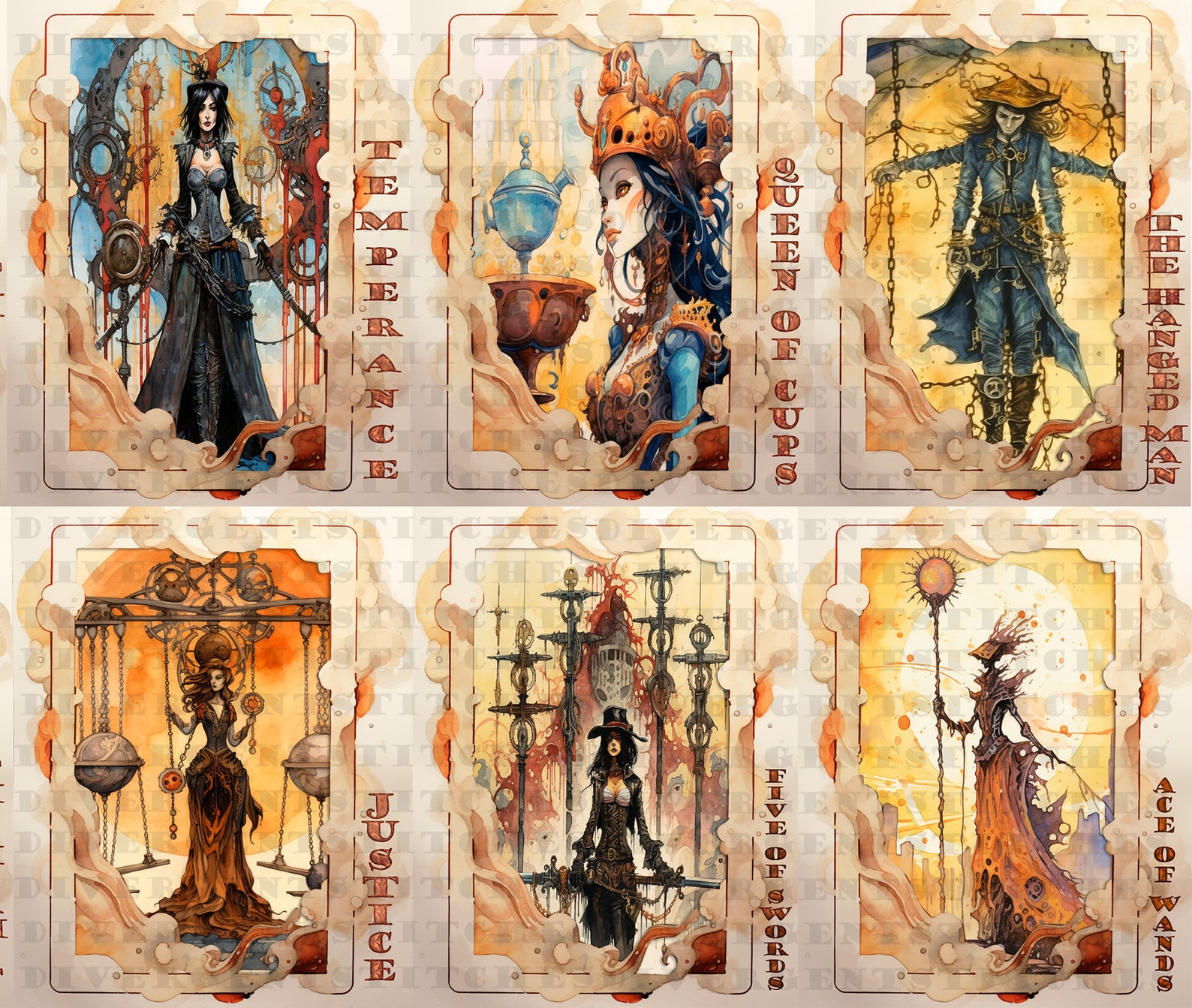Seamless Pattern - Steampunk Tarot Cards - Limited Commercial Use - Etsy