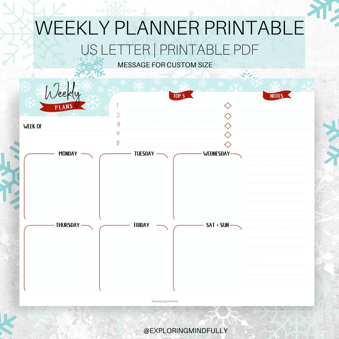 Weekly Planner Printable | Winter Wonderland Edition | US Letter ...