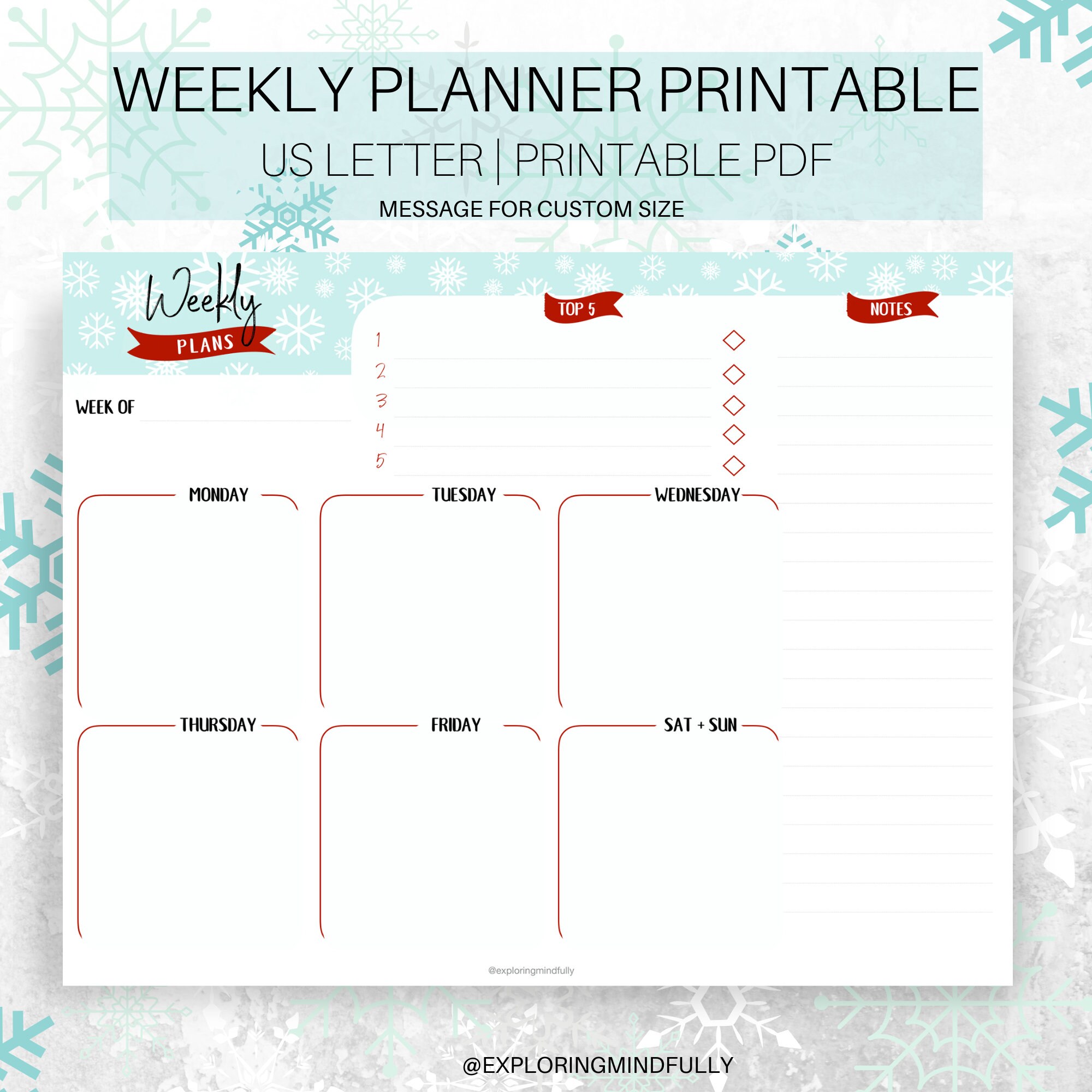 Weekly Planner Printable | Winter Wonderland Edition | US Letter ...