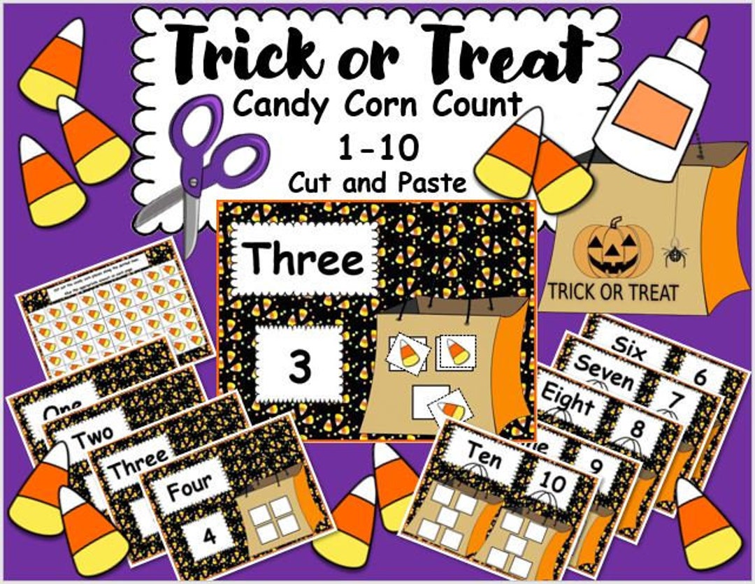 Trick or Treat Candy Corn Count 1-10 Cut and Paste - Etsy