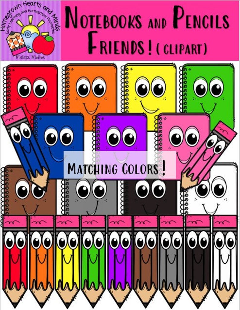 Notebooks and Pencil Friends Clipart! - Etsy