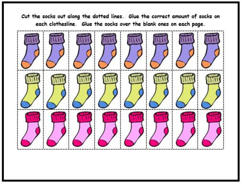 Socks on the Clothesline cut and Paste Numbers 1-10 - Etsy