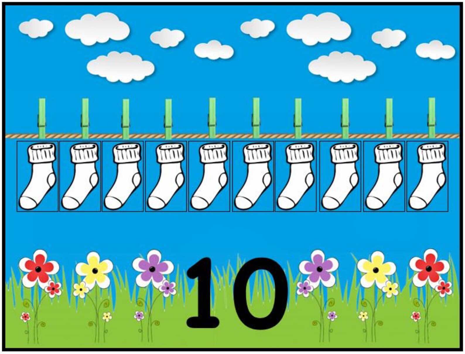 Socks on the Clothesline! (cut and Paste) Numbers 1-10 - Etsy