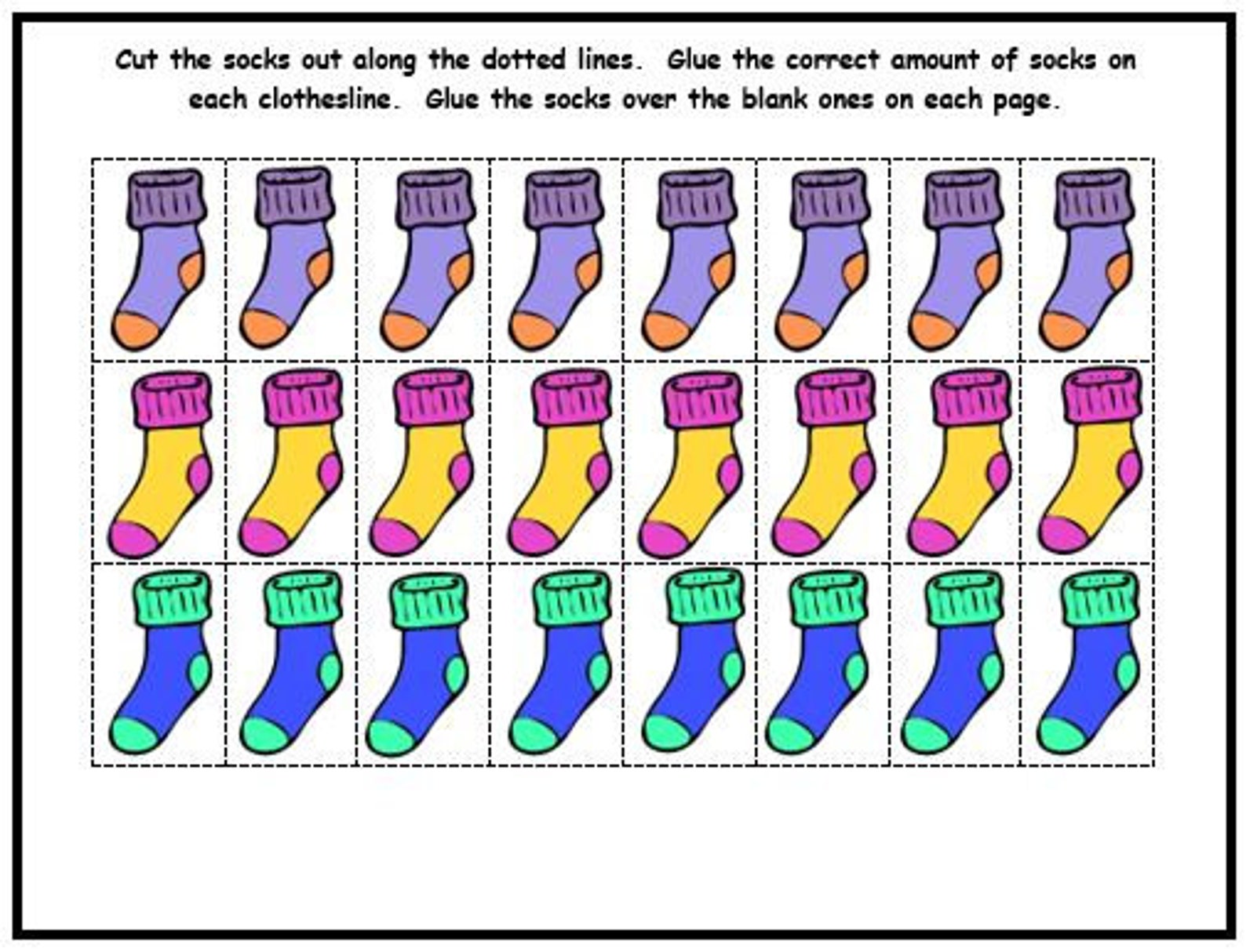 Socks on the Clothesline! (cut and Paste) Numbers 1-10 - Etsy