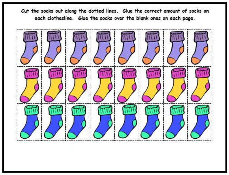 Socks on the Clothesline! (cut and Paste) Numbers 1-10 - Etsy