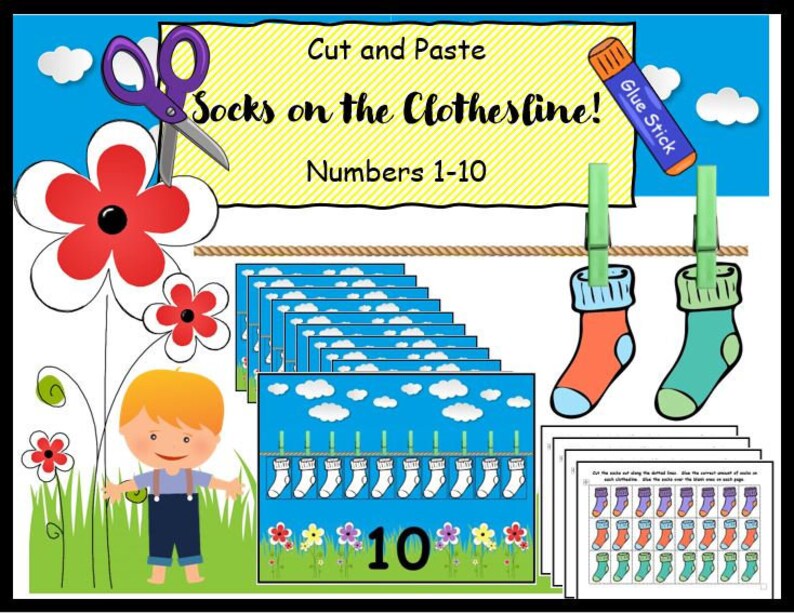 Socks on the Clothesline! (cut and Paste) Numbers 1-10 - Etsy