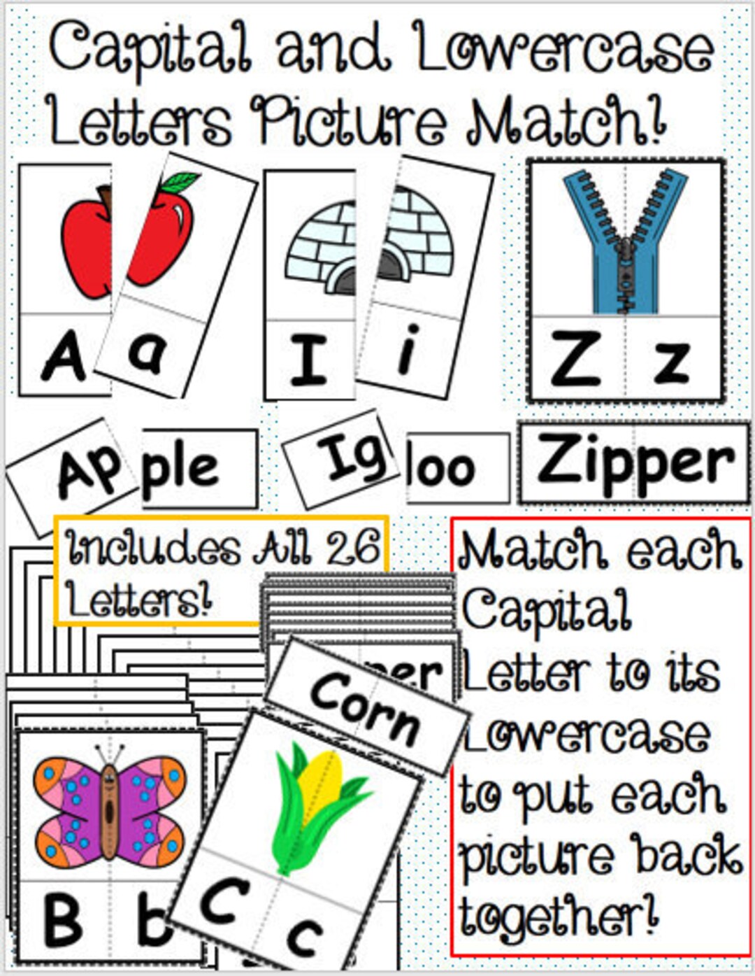 Capital and Lowercase Letters Picture Match - Etsy