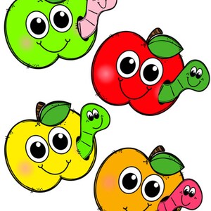 Apple and Worm Friends Clipart - Etsy