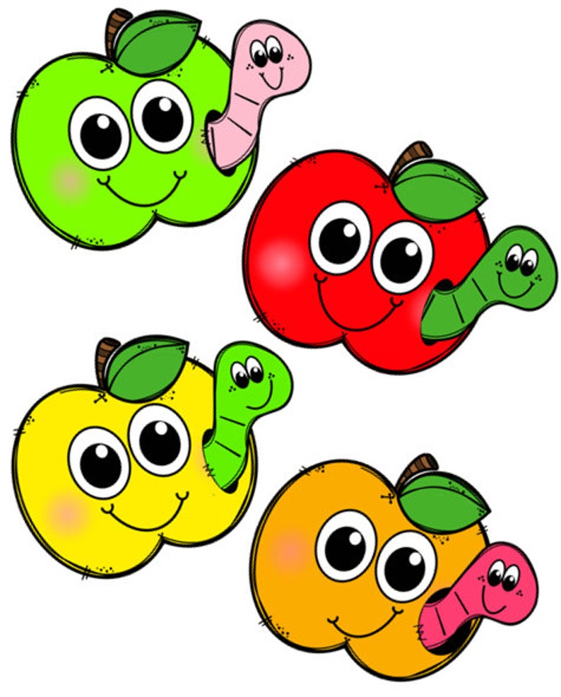 Apple and Worm Friends Clipart - Etsy