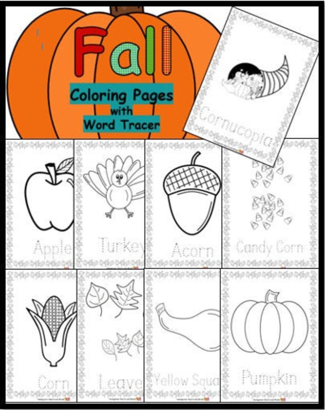 Fall Coloring Pages With Word Tracers - Etsy