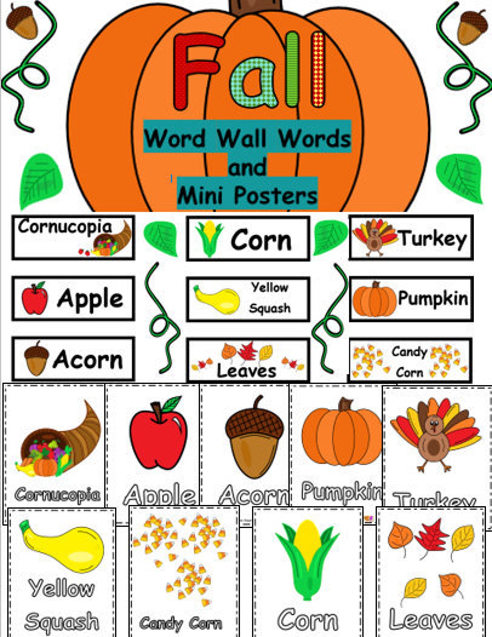Fall Word Wall and Mini Posters - Etsy