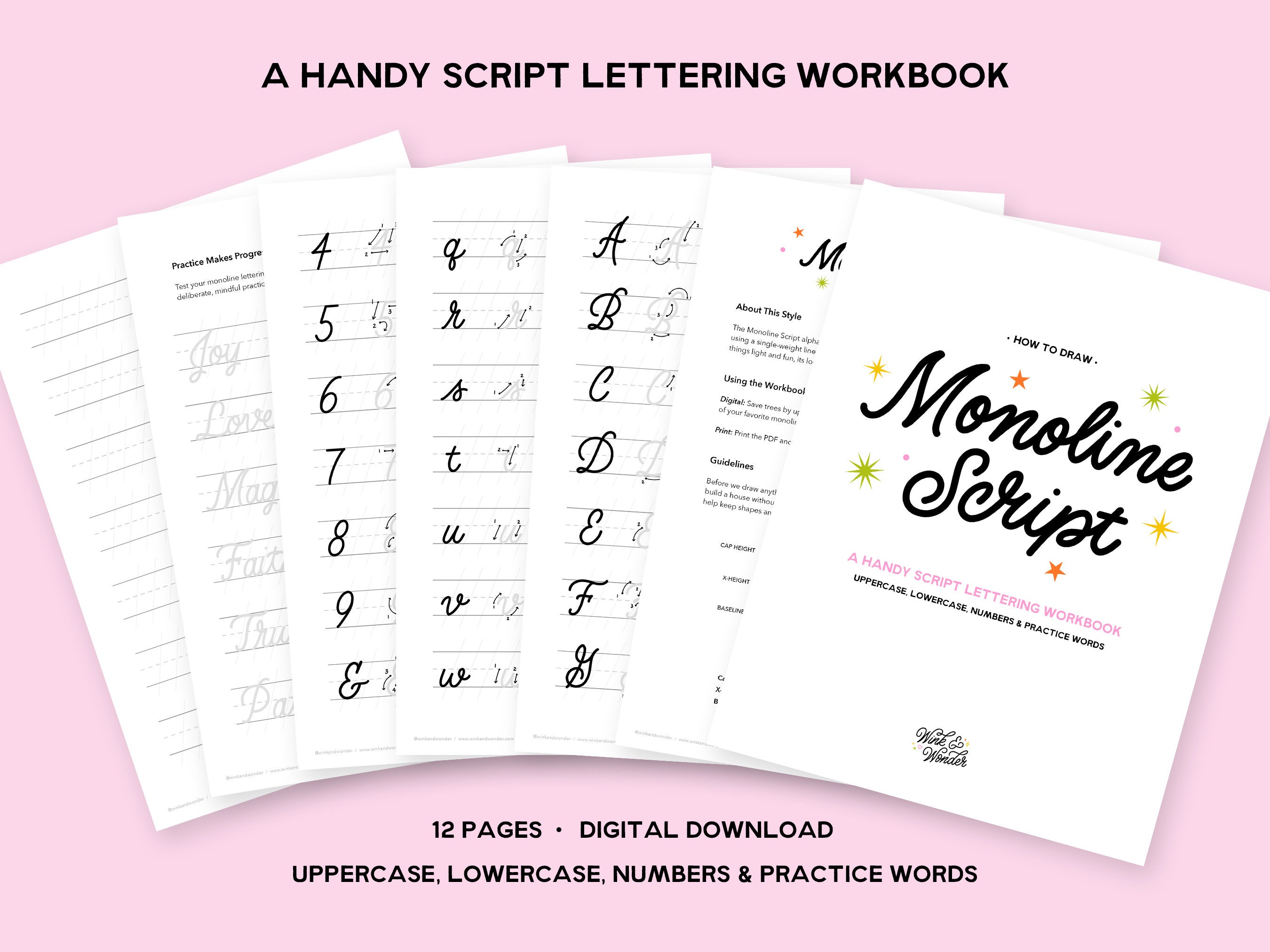 Monoline Script Lettering Workbook DIGITAL DOWNLOAD – hand Lettering ...