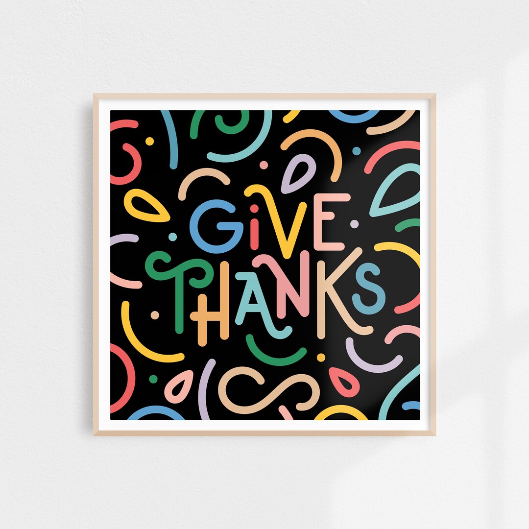 Give Thanks Art Print for Home, Cute Print for Kids Room, Colorful Art ...