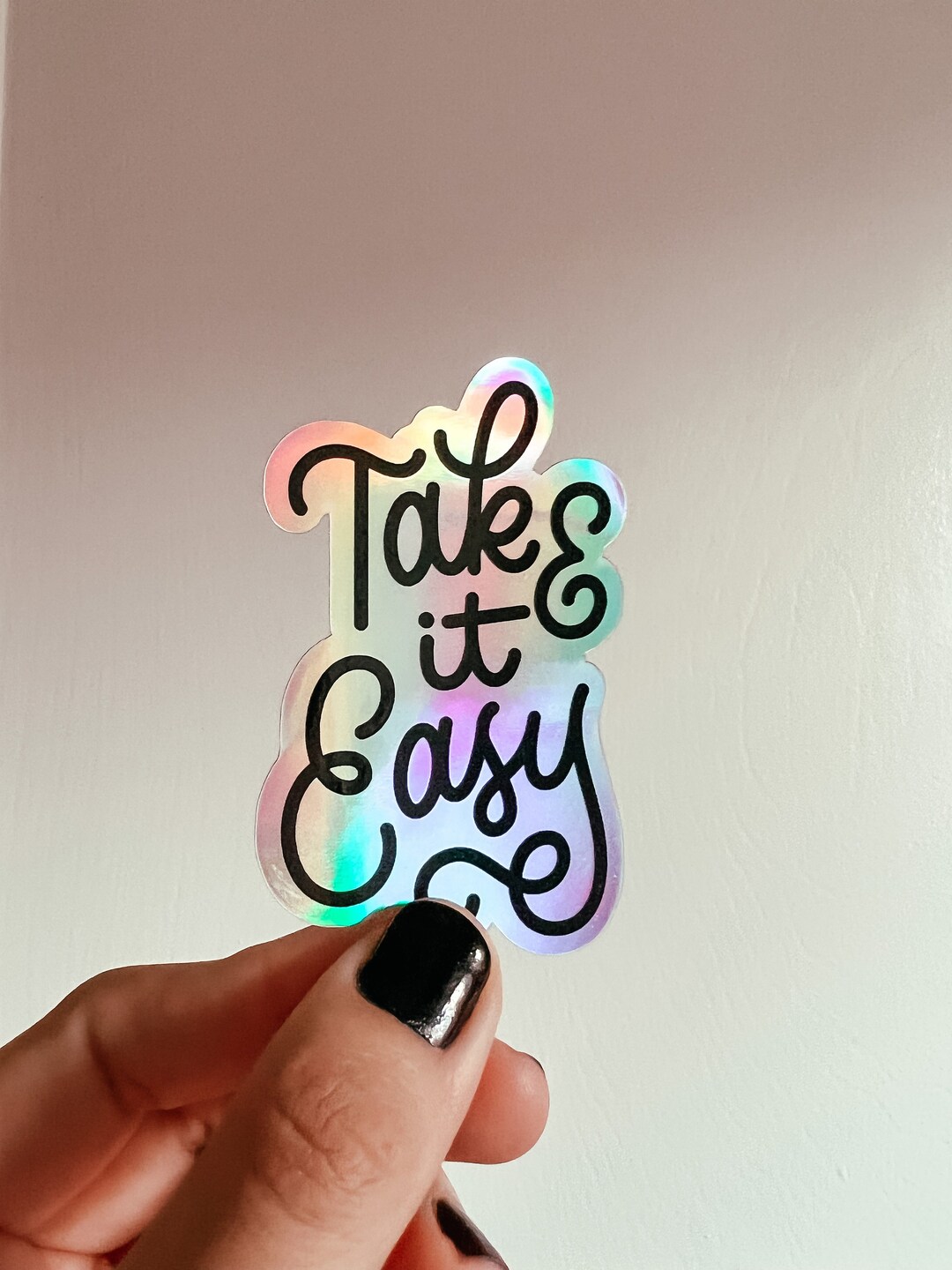 Take It Easy Sticker holographic Vinyl Sticker, Black Line Art, Fun ...