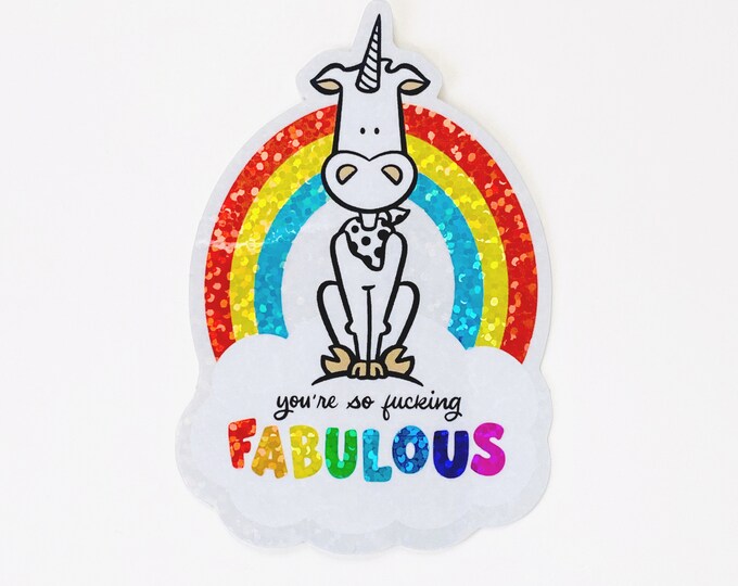 Fabulous Rainbow Unicorn Glitter Vinyl Sticker | Water Bottle Decal ...
