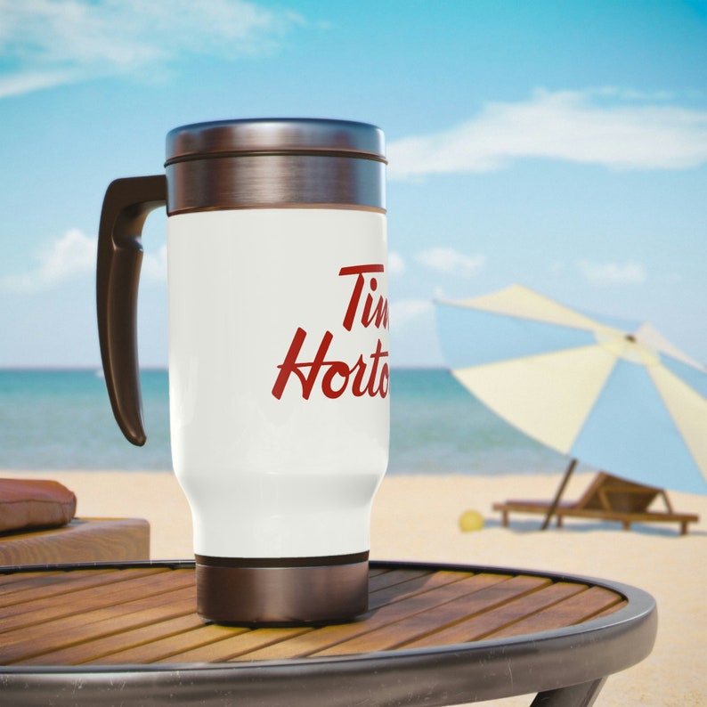 Tim Hortons Stainless Steel Travel Mug With Handle | 14oz | Spill-proof ...