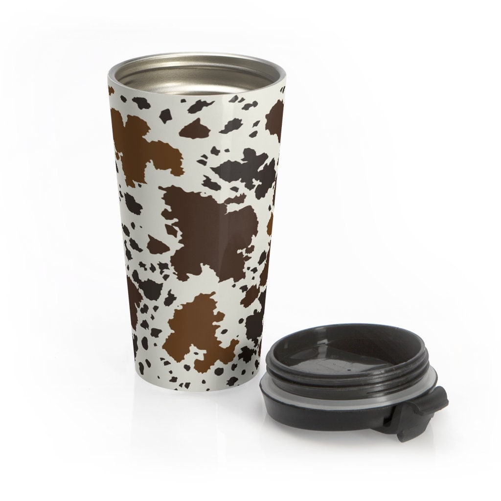 Cow Print Brownish Stainless Steel Travel Mug for Tea & Cofee- 15oz ...