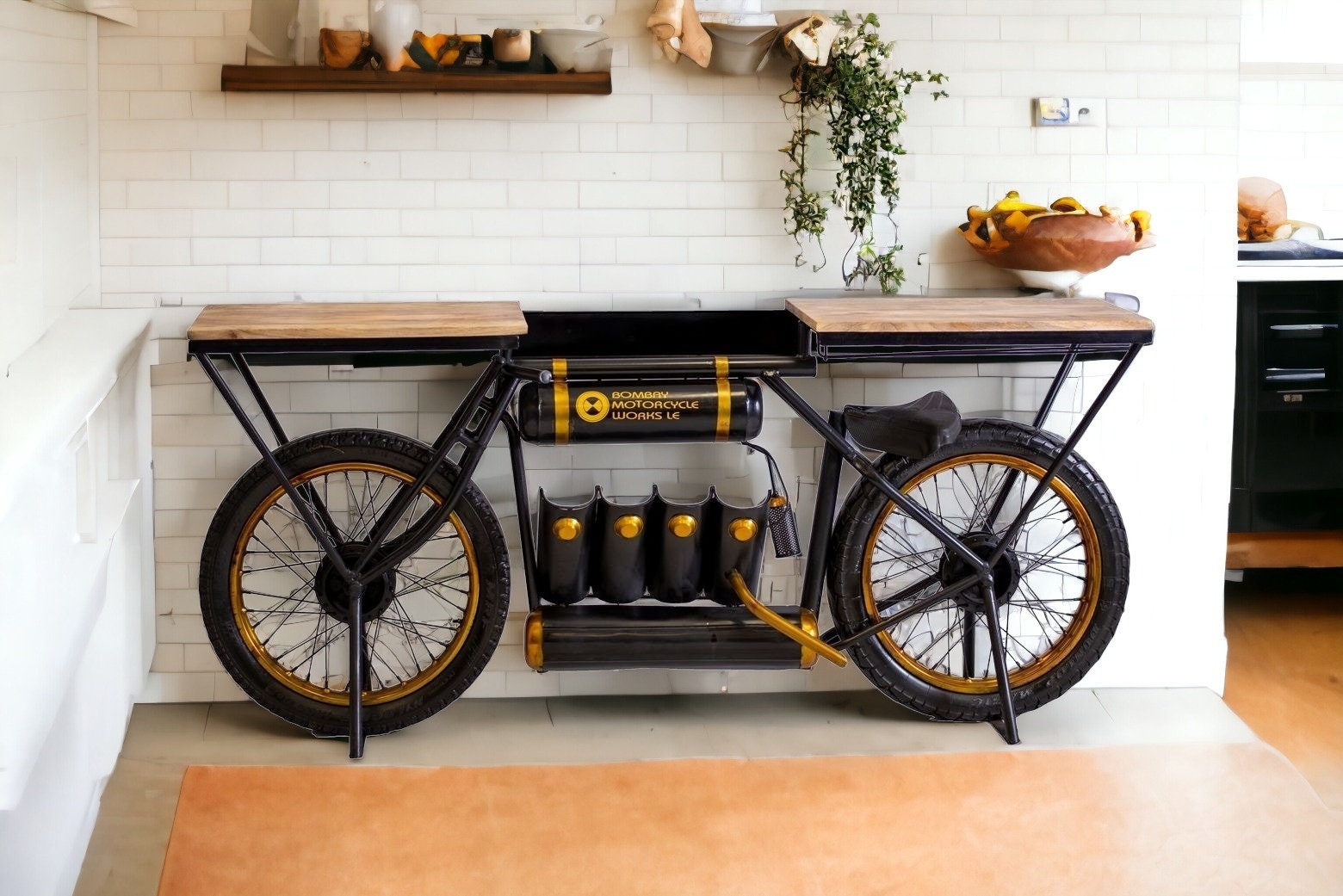 Black and Gold and Natural 16 Free Form Industrial Motorcycle Kitchen ...